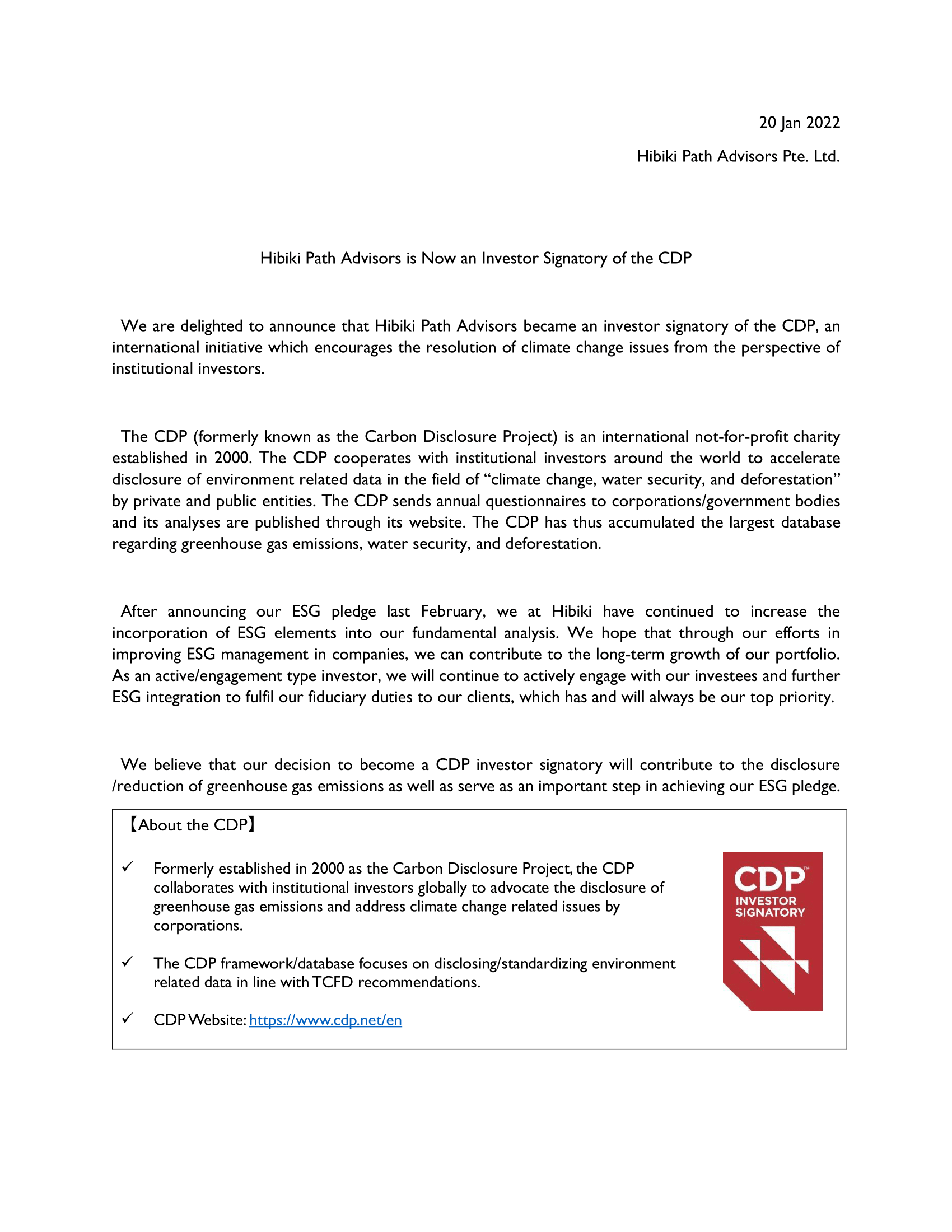 CDP | Hibiki Path Advisors Official Website